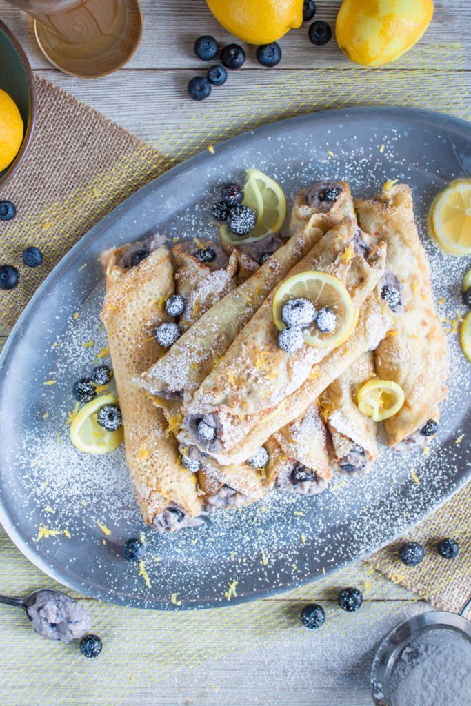 Beer Crepes with Hefeweizen and Ricotta, Blueberries and Lemon Filling
