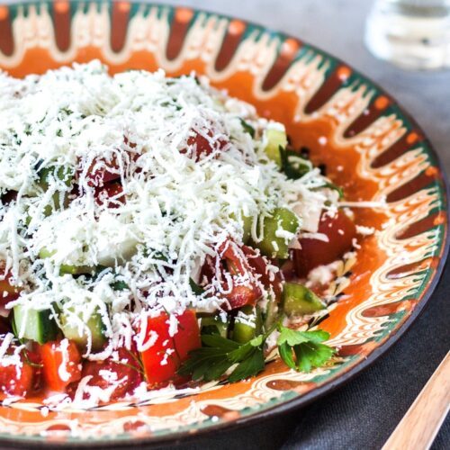 Shopska Salad - Cucumber Tomato Salad with Feta Cheese