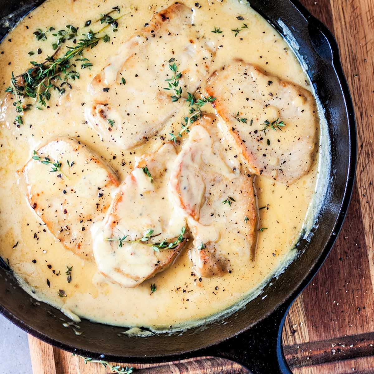 Thin Pork Chops with Honey Mustard Pan Sauce