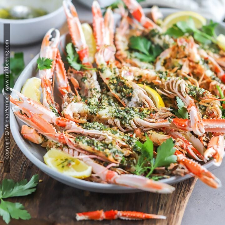 Langoustine (Norway Lobster) Broiled with Garlic Butter & Herbs